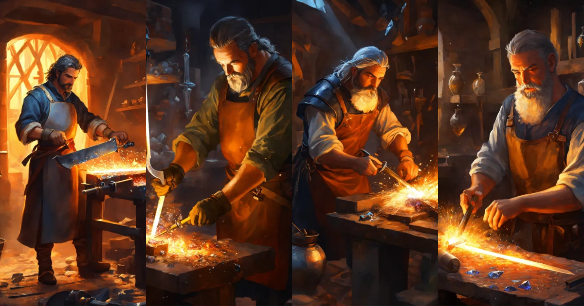 Lexica - Fantasy painting of Medieval Master Blacksmith, working on an ...
