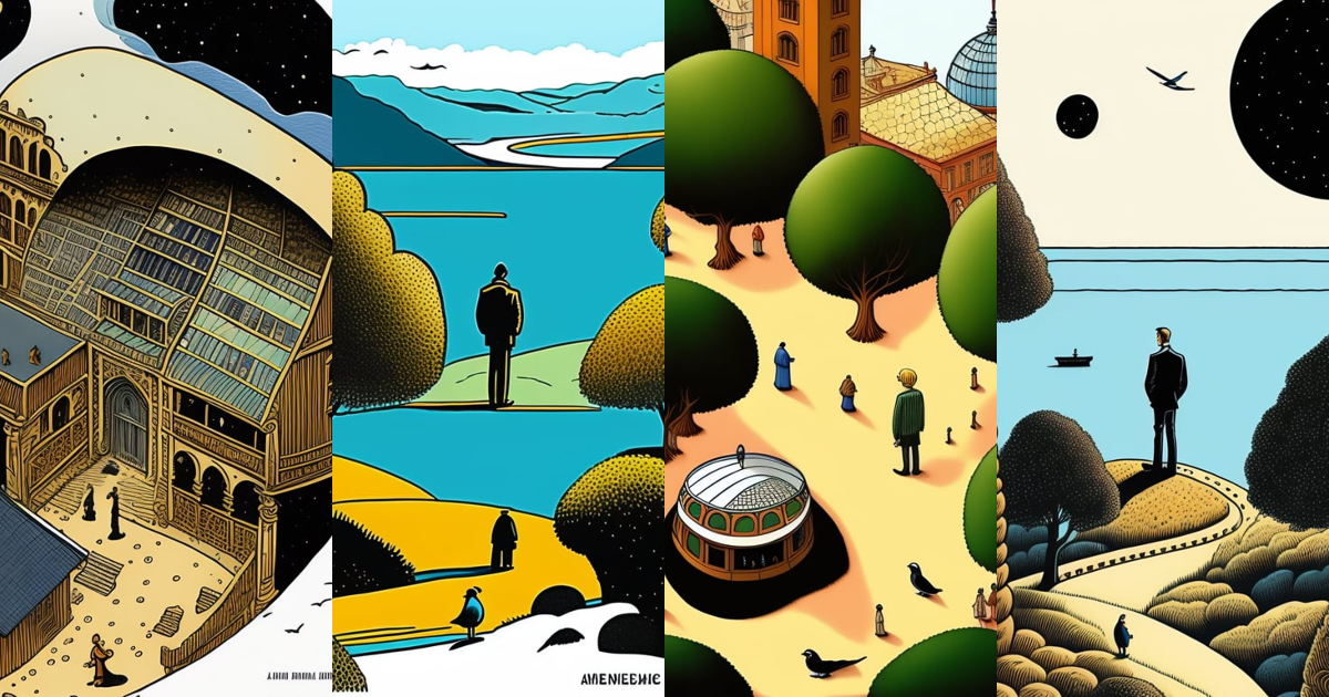 Lexica - A alone man. pen and ink, birds eye view, illustrated by hergé ...