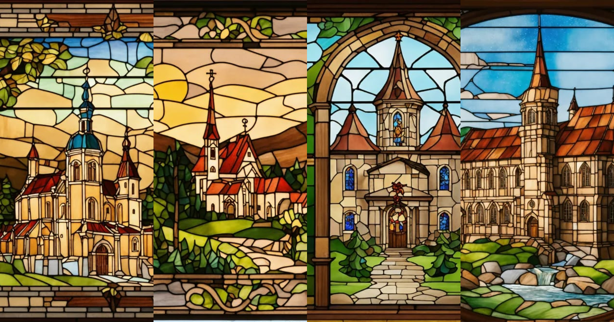 Lexica - Wood stained glass christmas svhwibbogen Forest Scene of ...