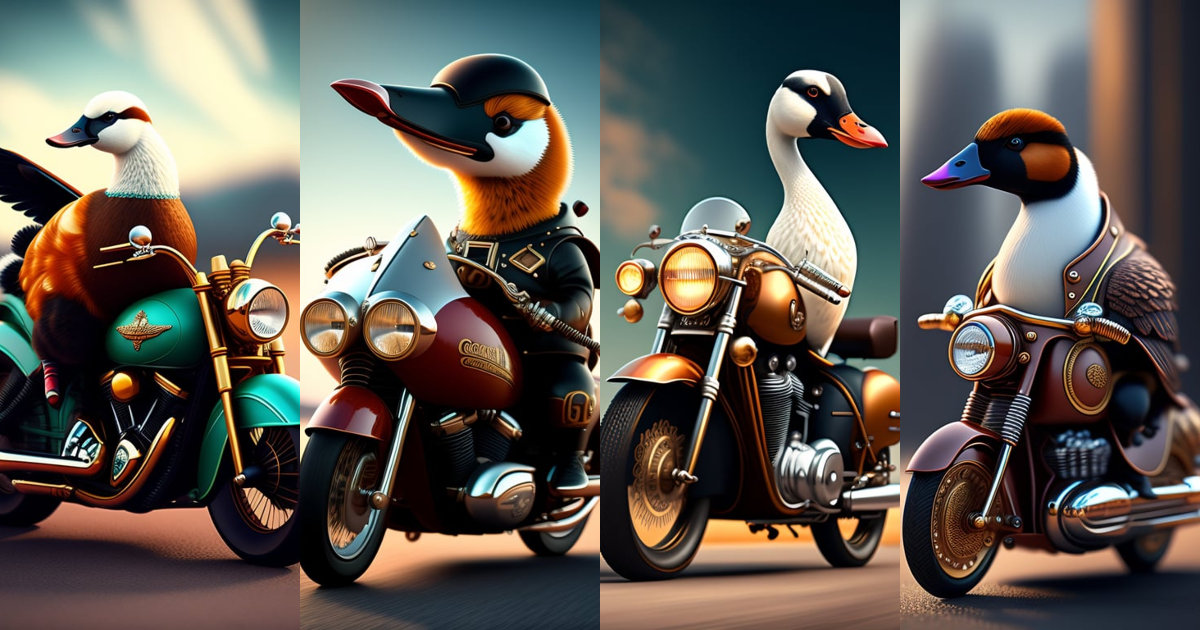 Lexica - Cartoon goose on motorcycle, steampunk, 8k