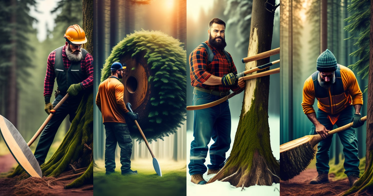 Lexica - Lumberjack cutting down tree with large axe