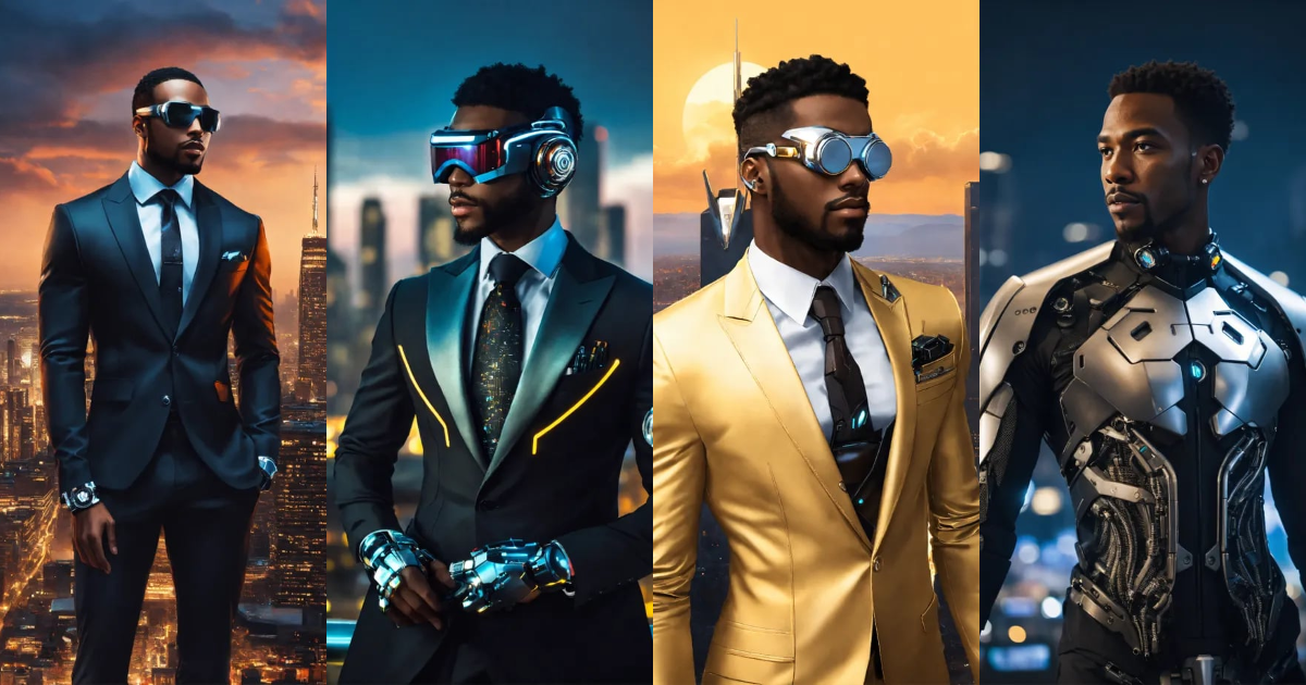 Lexica - Beautiful futuristic black men Cyborg wear with an élégant ...