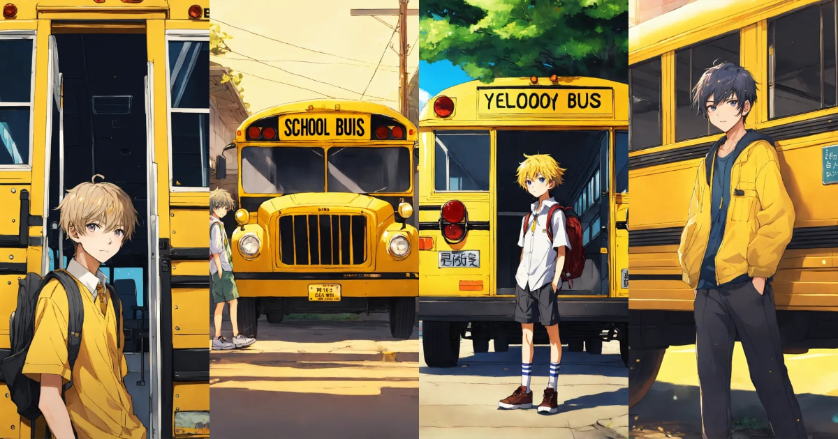 Lexica - Anime boy around yeloow school bus