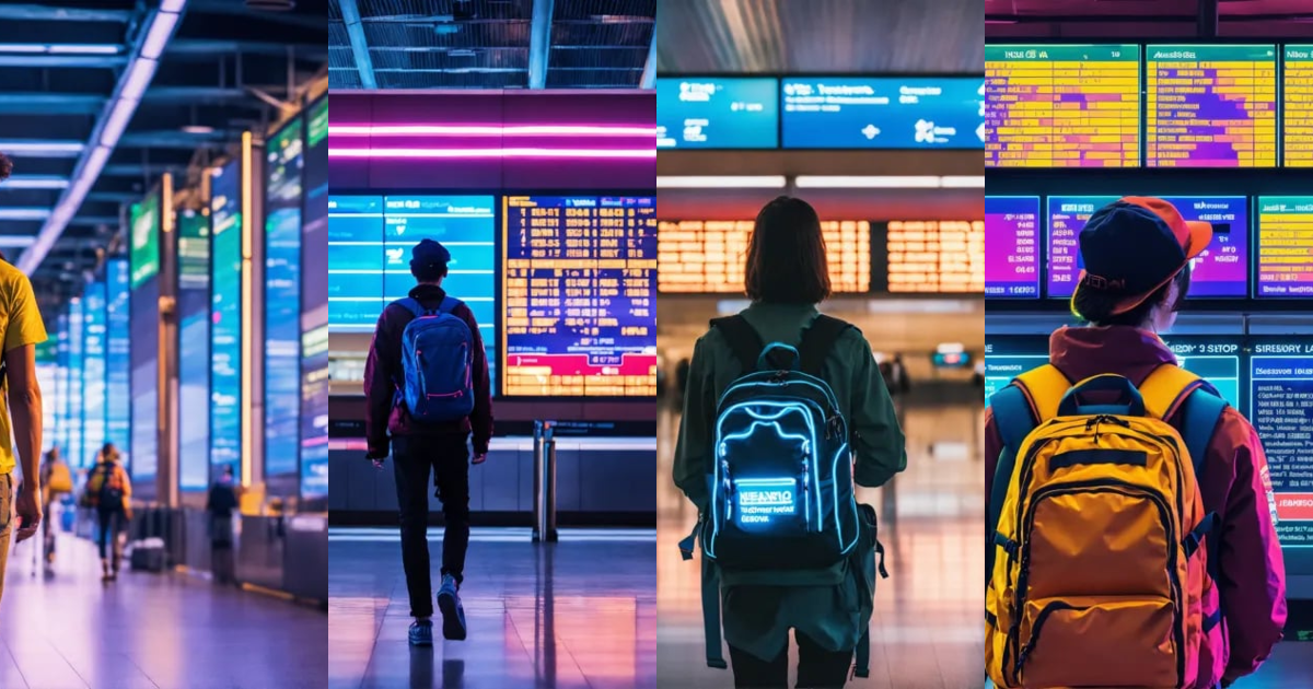 Lexica - A tourist at an airport, looking at the departure and arrival ...
