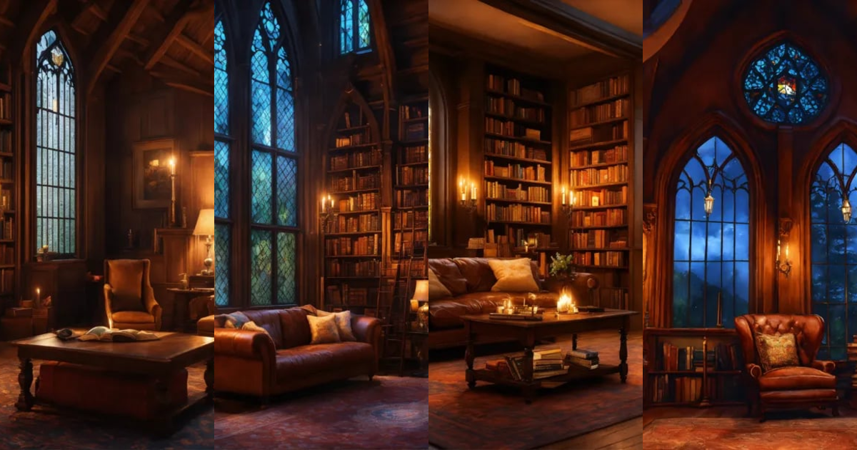 Lexica - Epic shot of very cozy ultra detailed library like from Harry ...