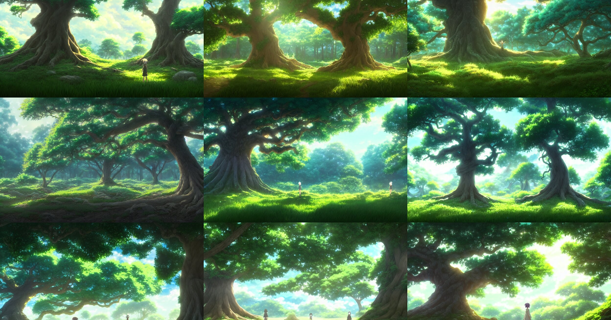 Lexica - An anime movie background matte painting of a great oak tree ...