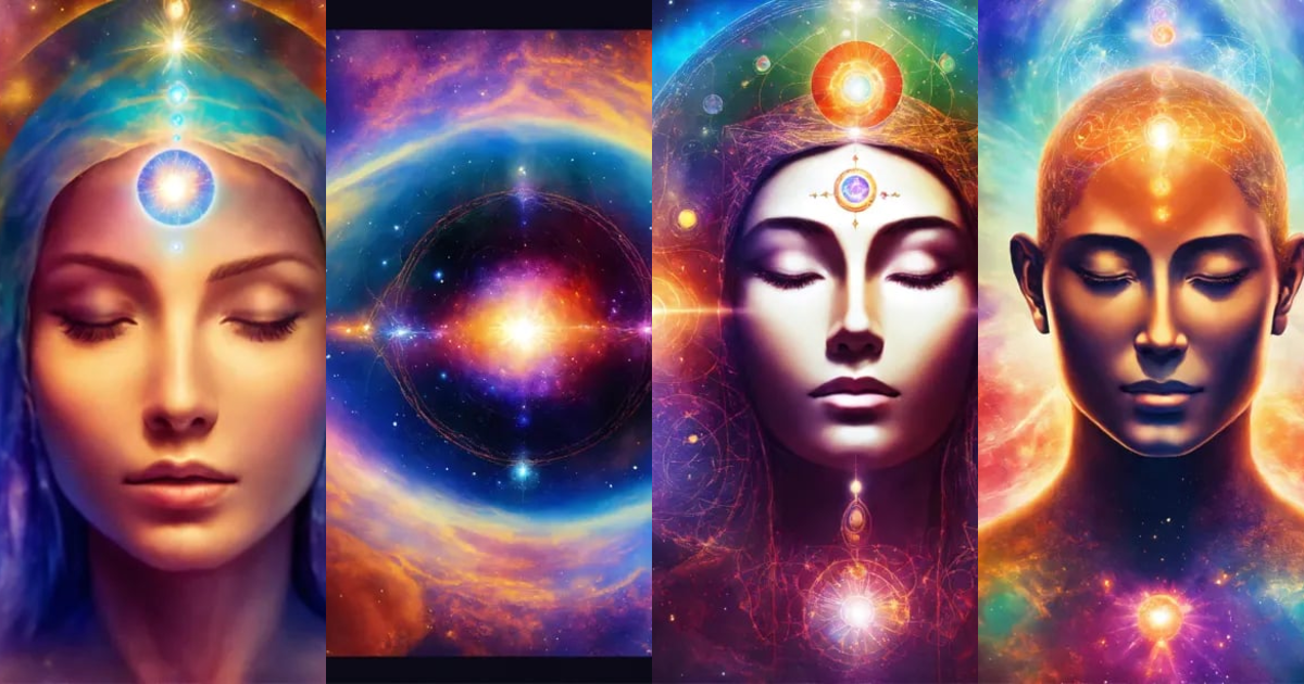 Lexica - A spiritual face receiving information from the center of the ...