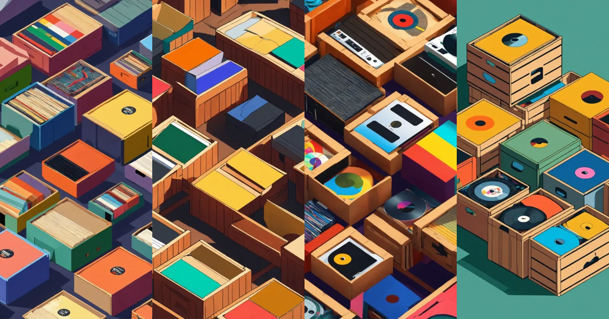 Lexica - Simple isometric logo of vinyl albums covers arranged in ...