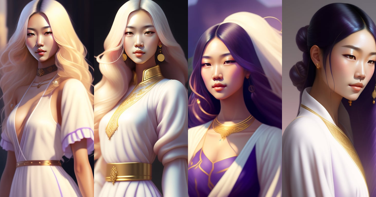 Lexica - A mestizo woman, asian and uropean rase, white skin, purple ...
