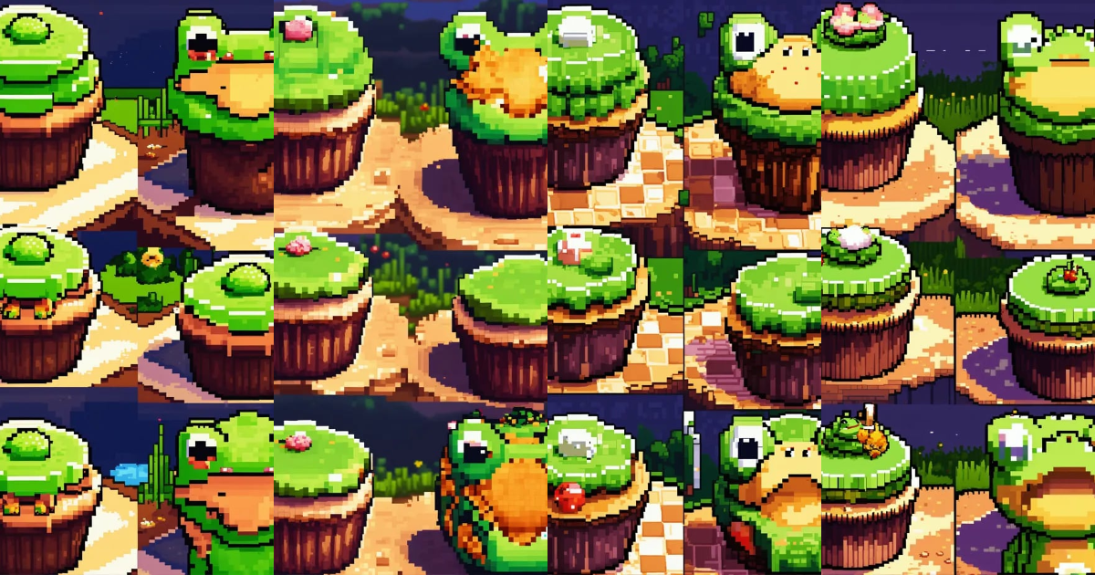 Lexica - Pixel art frog cupcake, cupcake bottom with blob resembling ...