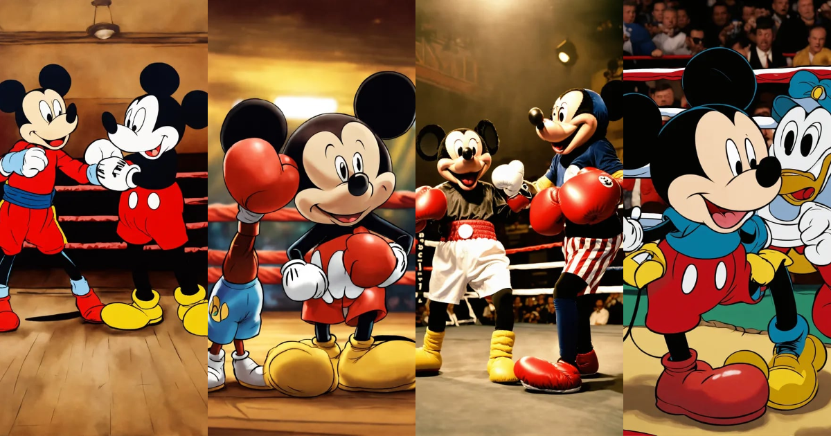 Lexica - Photograph of Mickey Mouse in a boxing match with Rocky ...