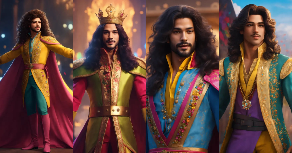 Lexica - Modern prince with arms raised Cheerful colors full dress and ...