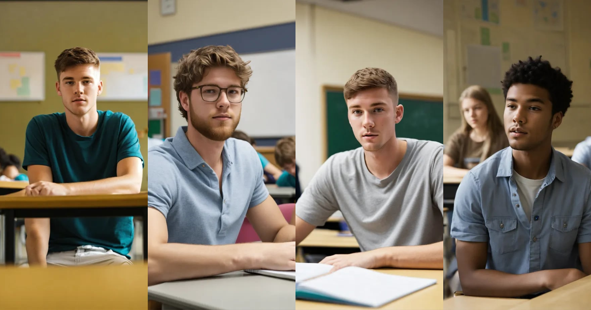 Lexica - White male student sat in class