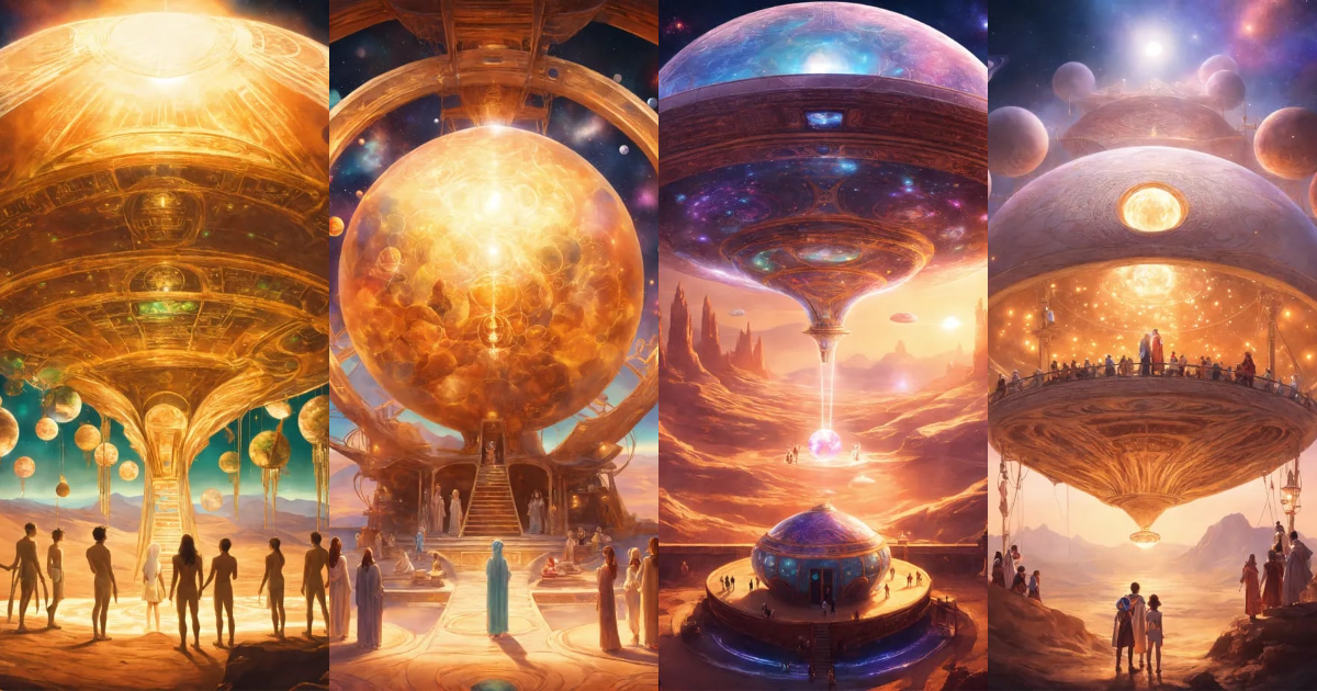 Lexica - 12 alien beings with a divine and loving expression gather ...