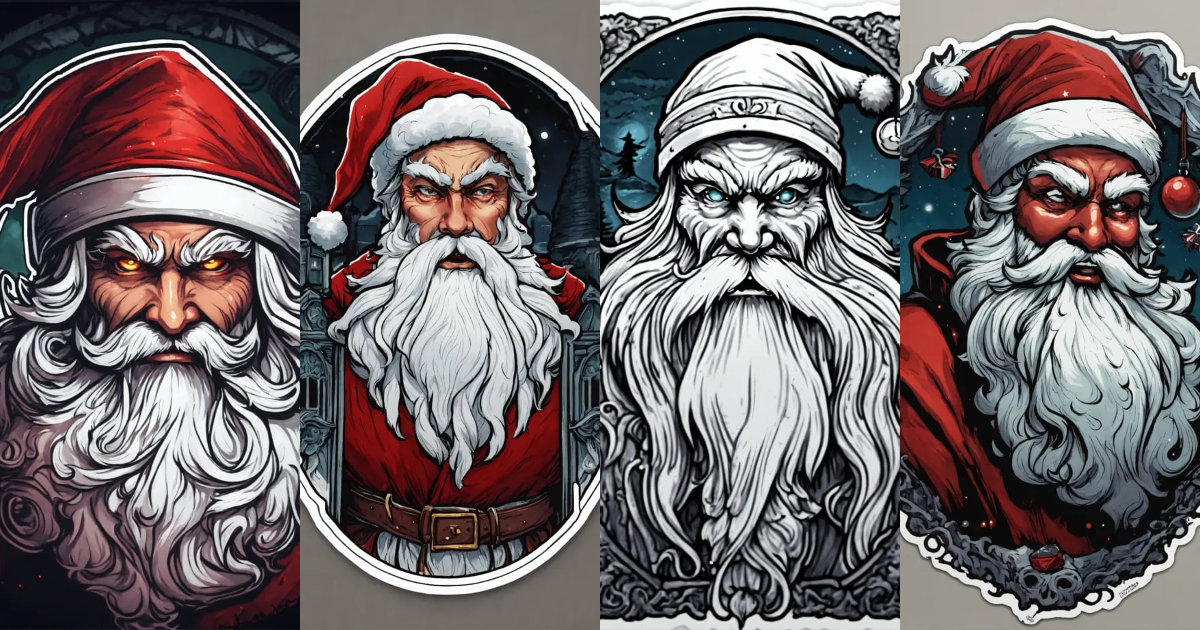 Lexica - WHITE STICKER, SCARY OMINOUS SANTA CLAUS design on a white ...