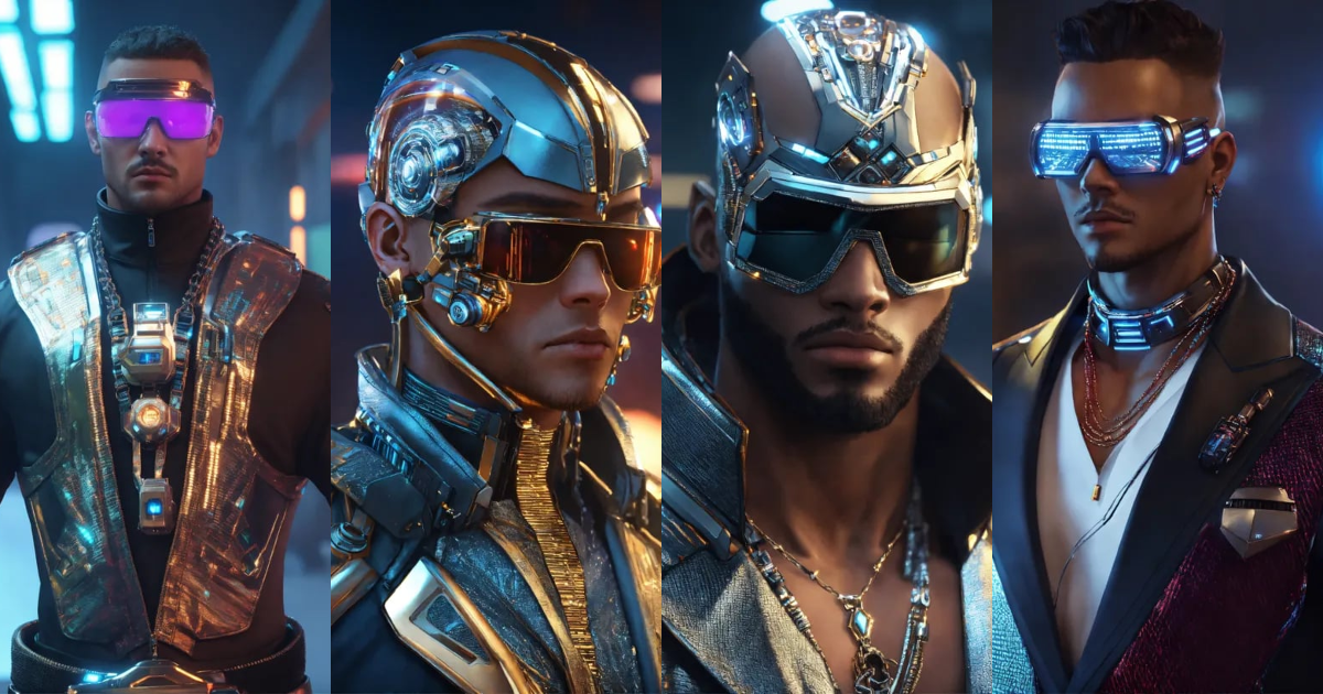 Lexica - Zoom out from an macho male android cool gangster character ...