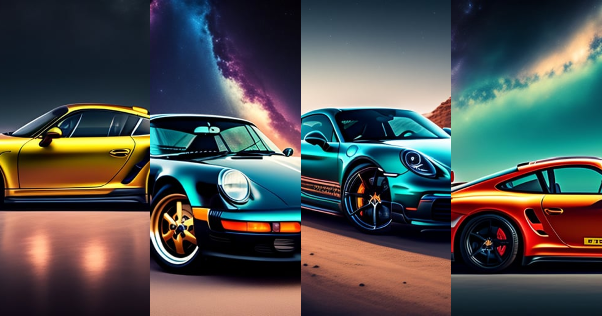 Lexica - Porsche car is driven in infinite galaxy around millions of stars