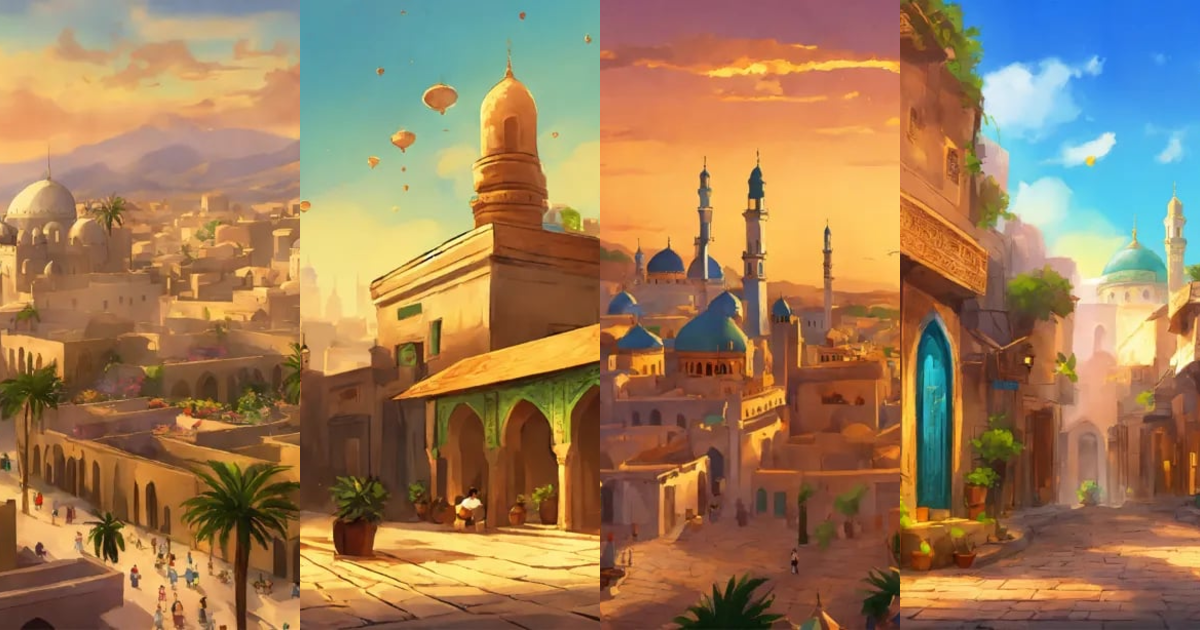 Lexica - Cartoon art the ancient city of medina with a cheerfull and ...