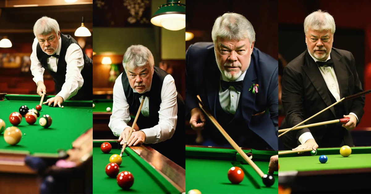 Lexica - Matthew Kelly playing snooker with an extra long snooker cue ...