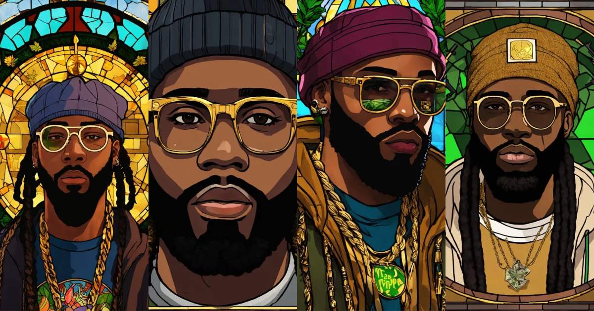 Lexica - HD, 4K, Background is a stained glass with images in the ...