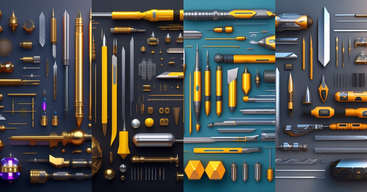 Lexica - Futuristic bejeweled tools, Costumes and props, Knolling ...