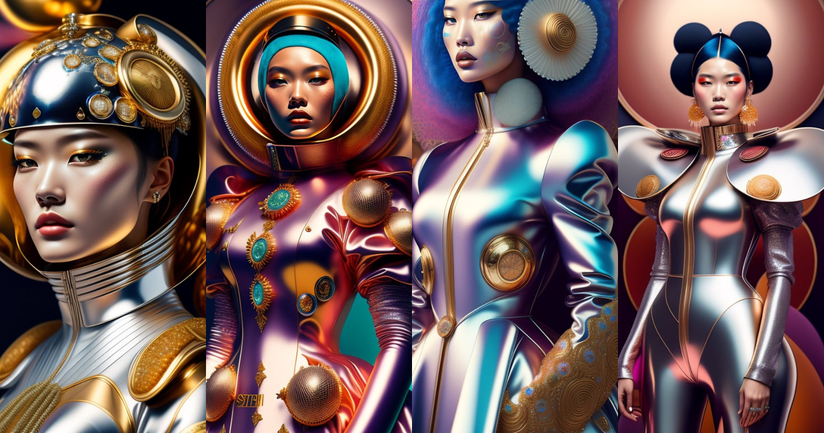 Lexica - Stunning gear-punk stylish woman wearing an stainless steel ...