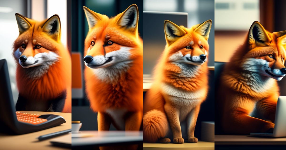 Lexica - Grumpy orange fox at work in an office on a monday, photorealistic