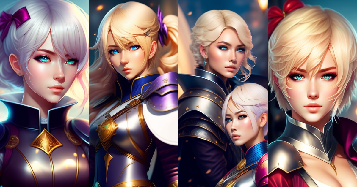 Lexica - Magical knight, anime girl, blonde short hair, scowl