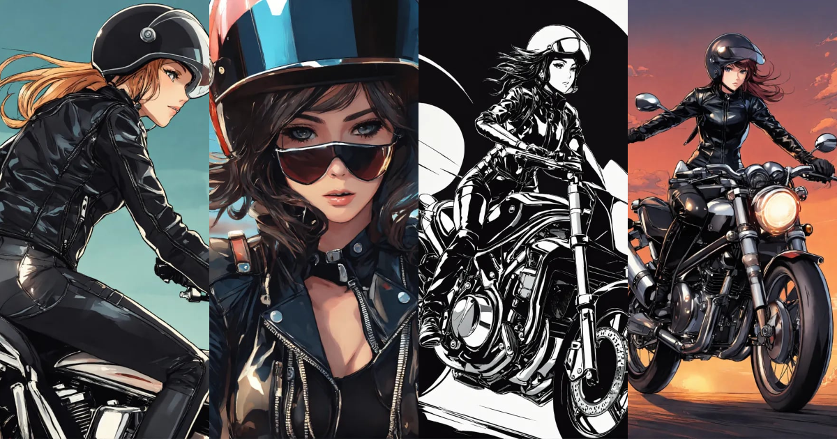 Lexica - Biker woman on a motorcycle, with chrome helmet, black leather ...