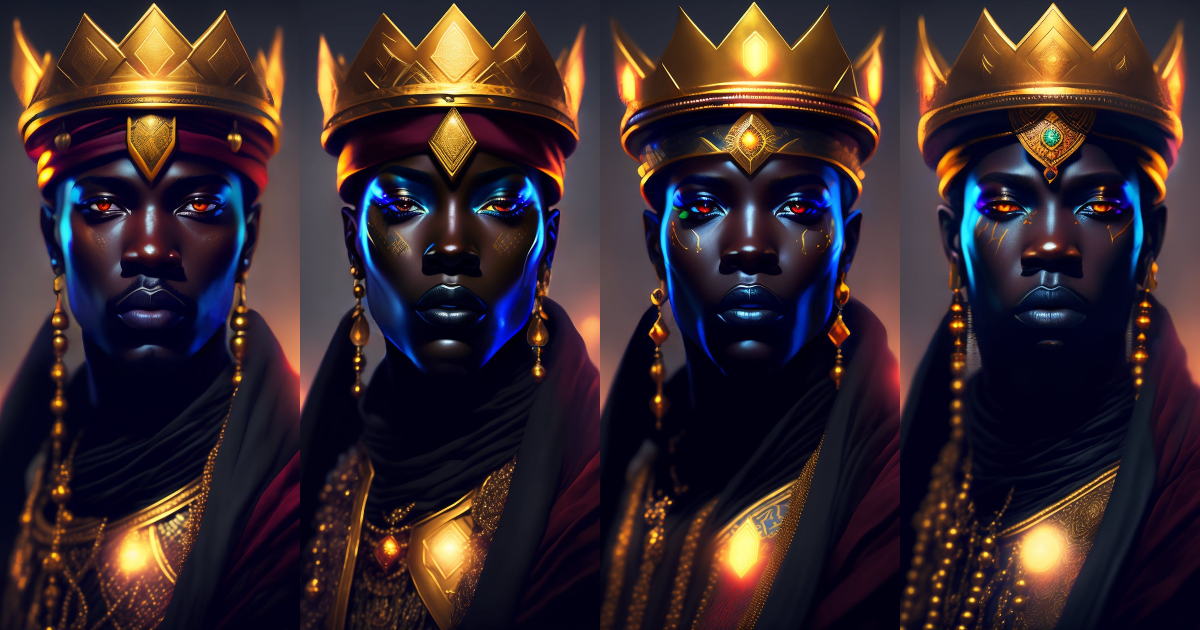 Lexica - A dark and ominous african moor with glowing eyes and a golden ...