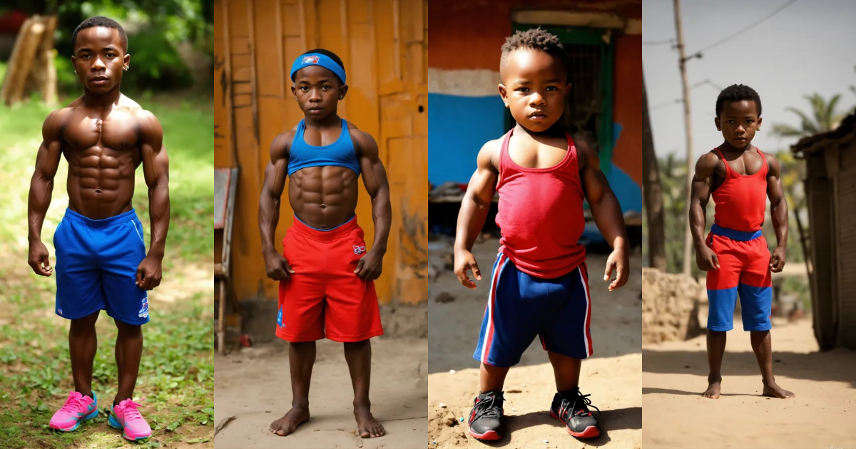 Lexica - Shrunk tiny Haitian bodybuilder