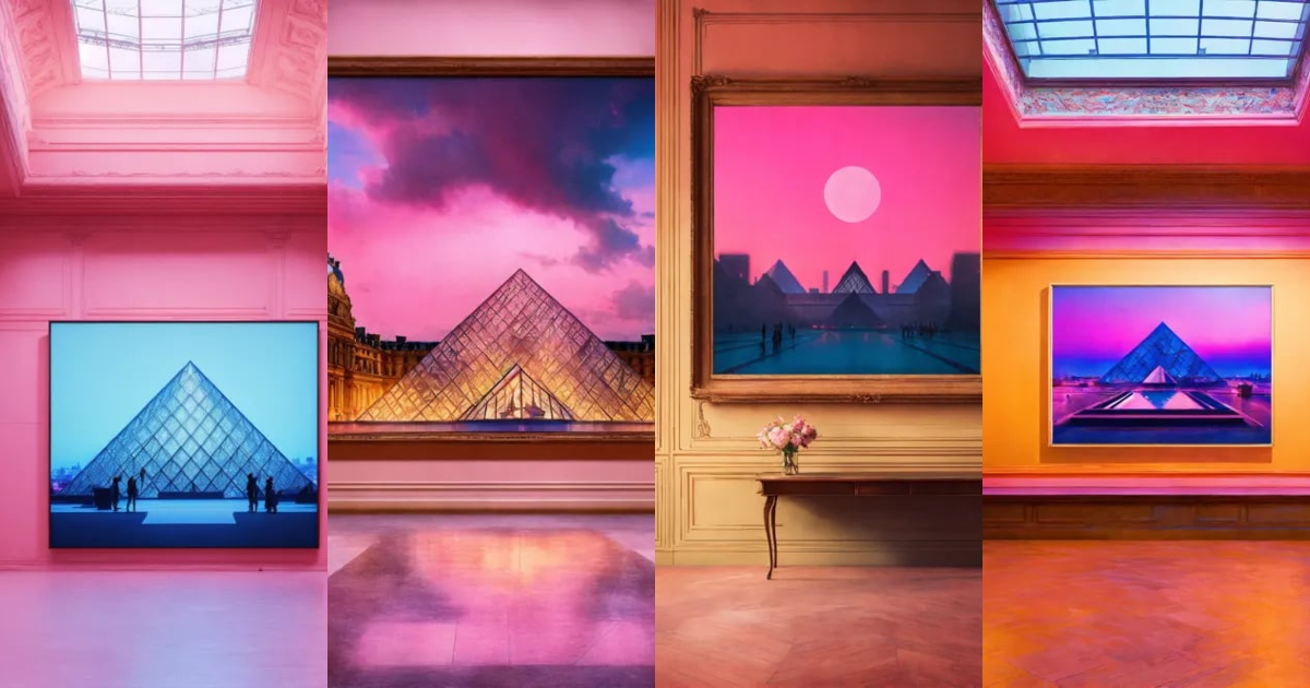 Lexica - Large room at the louvre with massive framed painting on the ...