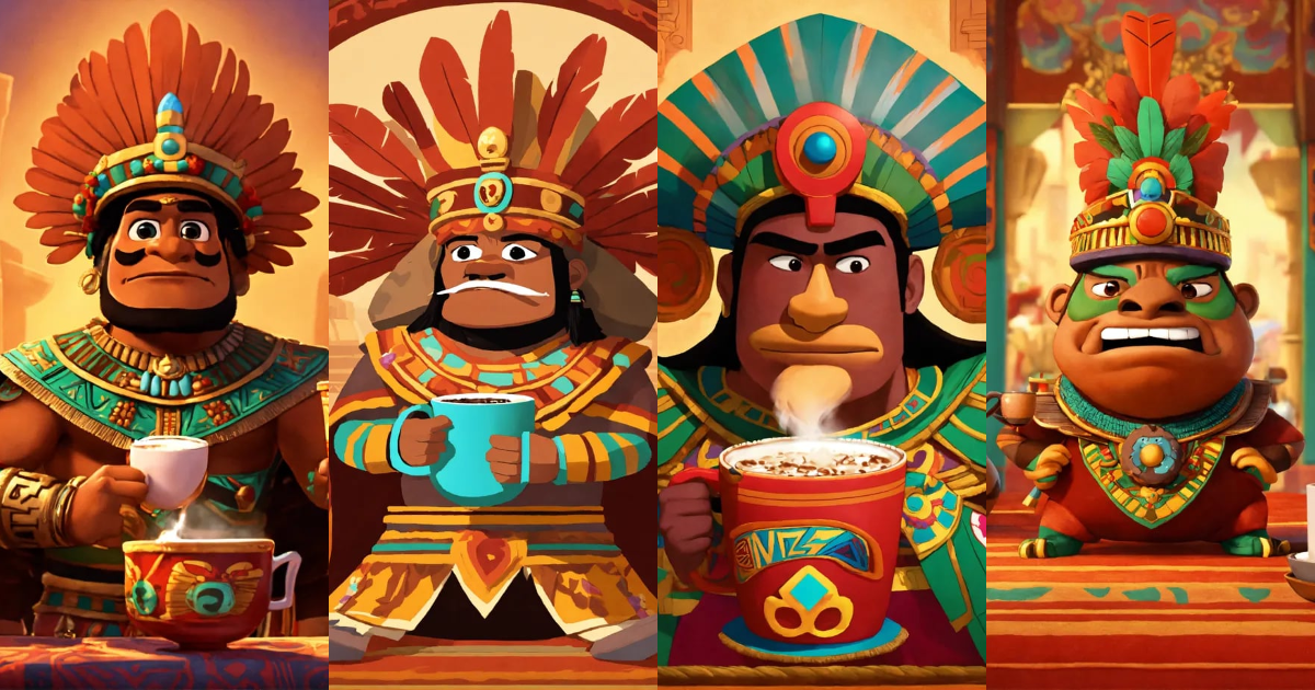 Lexica - Pixar animation of moctezuma, aztec emperor drinking hot ...