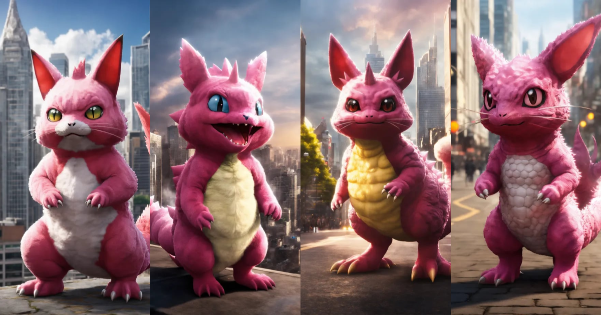 Lexica - Skitty pokemon as Godzilla, realistic 4k, full body in the city