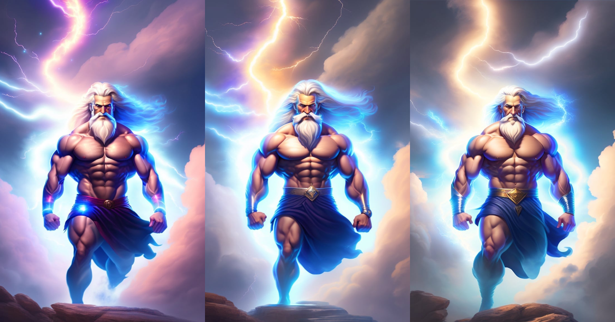 Lexica - Old god zeus, with long white hair, in the sky, with athletic ...
