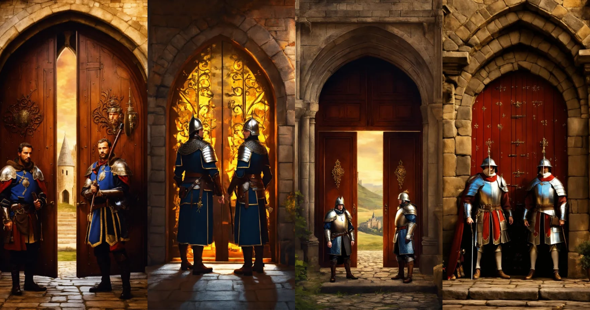Lexica - A digital art, fantasy, of two guards in front of medieval ...