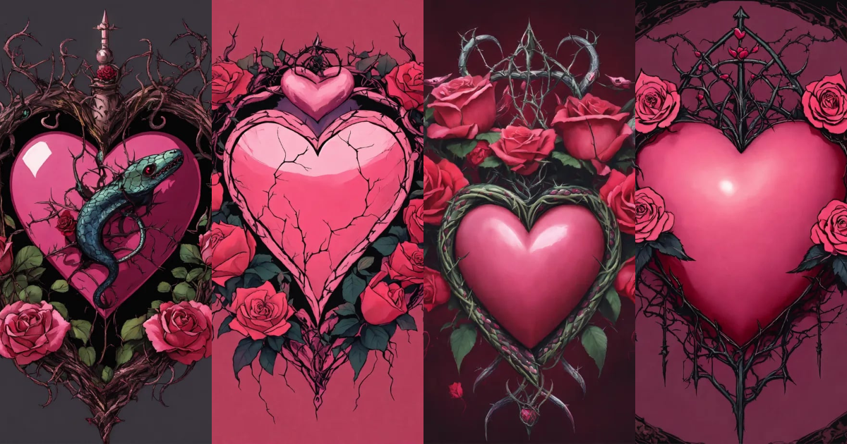 Lexica - Dark pink heart with thorns surrounding and growing out of it ...