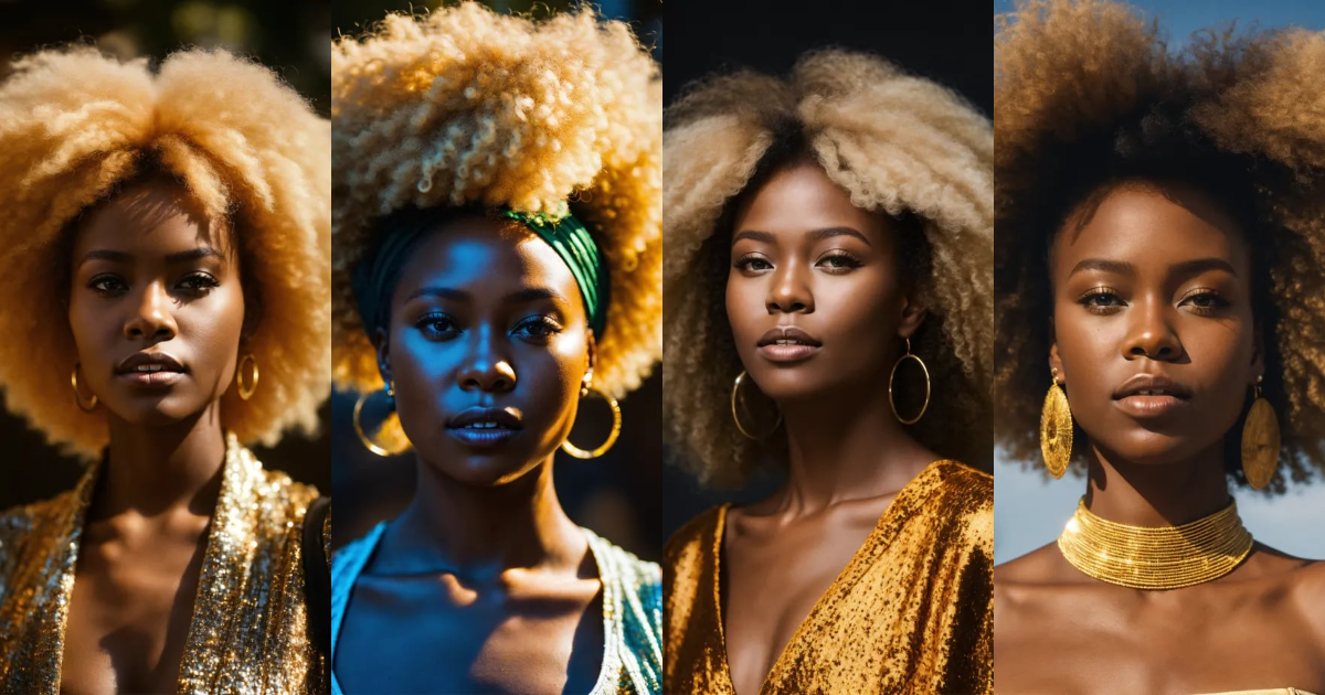 Lexica - Black woman, perfectly round blond afro that is shining like ...