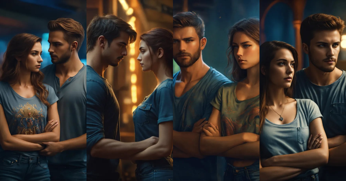 Lexica - A beautiful girl in a t-shirt and jeans and a beautiful man ...