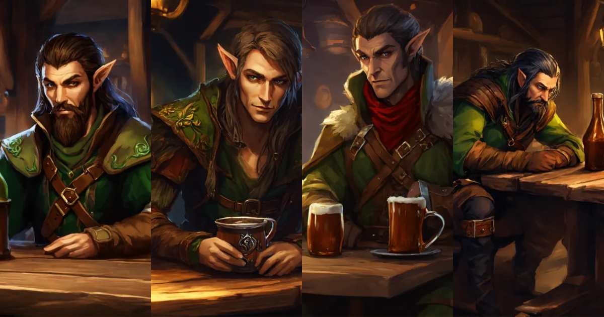 Lexica - Fantasy tavern with a sinister-looking wood-elf rogue, sitting ...