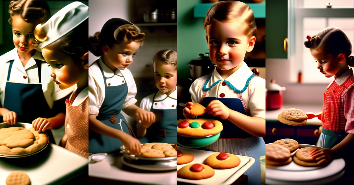 Lexica - Portrait a young beautiful 1950s american cooking cookies with ...