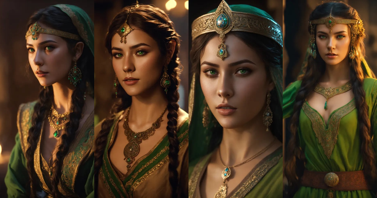 Lexica - Tamerlane female elf in medieval style, turkish clothes, green ...