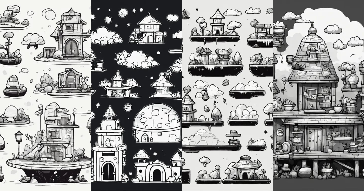 Lexica - 2d platformer game assets, cute theme, black and white ...