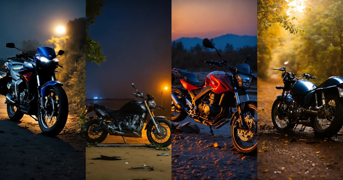 Lexica - Raising motorcycle which fallen on ground in dark night at ...