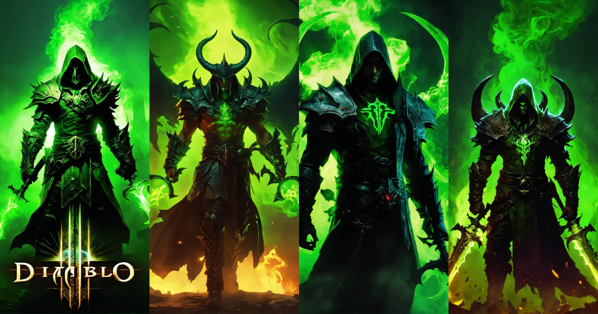 Lexica - Diablo 3, 8k, xbox logo behind him, neon green smoke