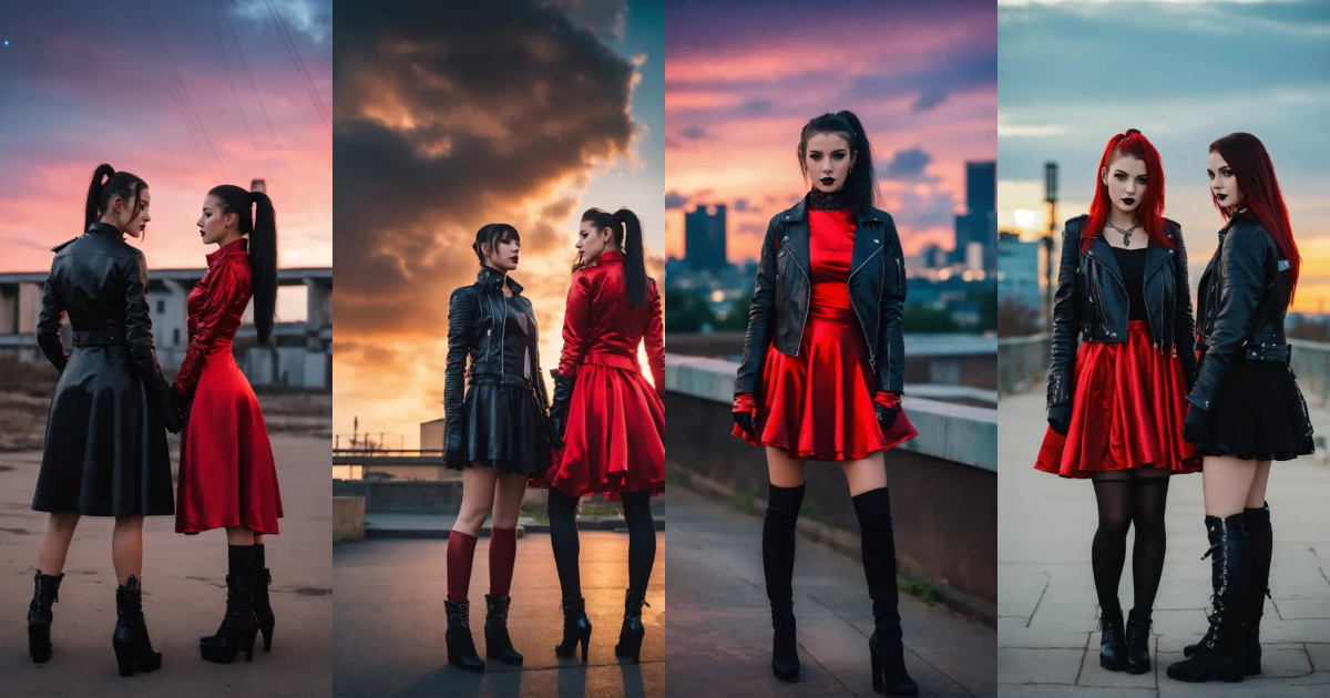 Lexica - A real photo of two 25 year old goth girls with a ponytail ...