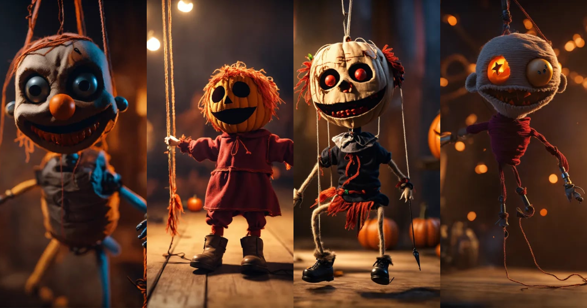 Lexica - Scary puppet on a string, halloween, unreal engine render, 8k