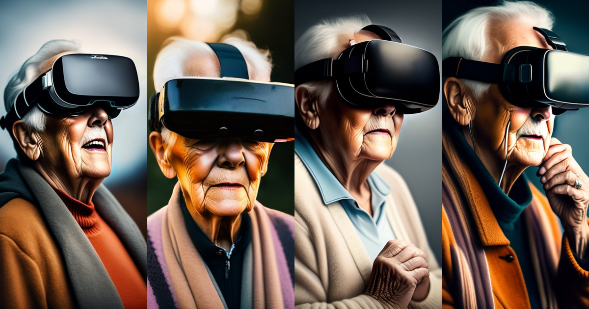 Lexica - Portrait of an old person wearing VR headset