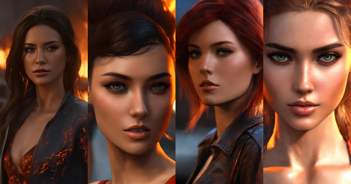 Lexica - Close up of a iper realistic modern woman model , in inferno