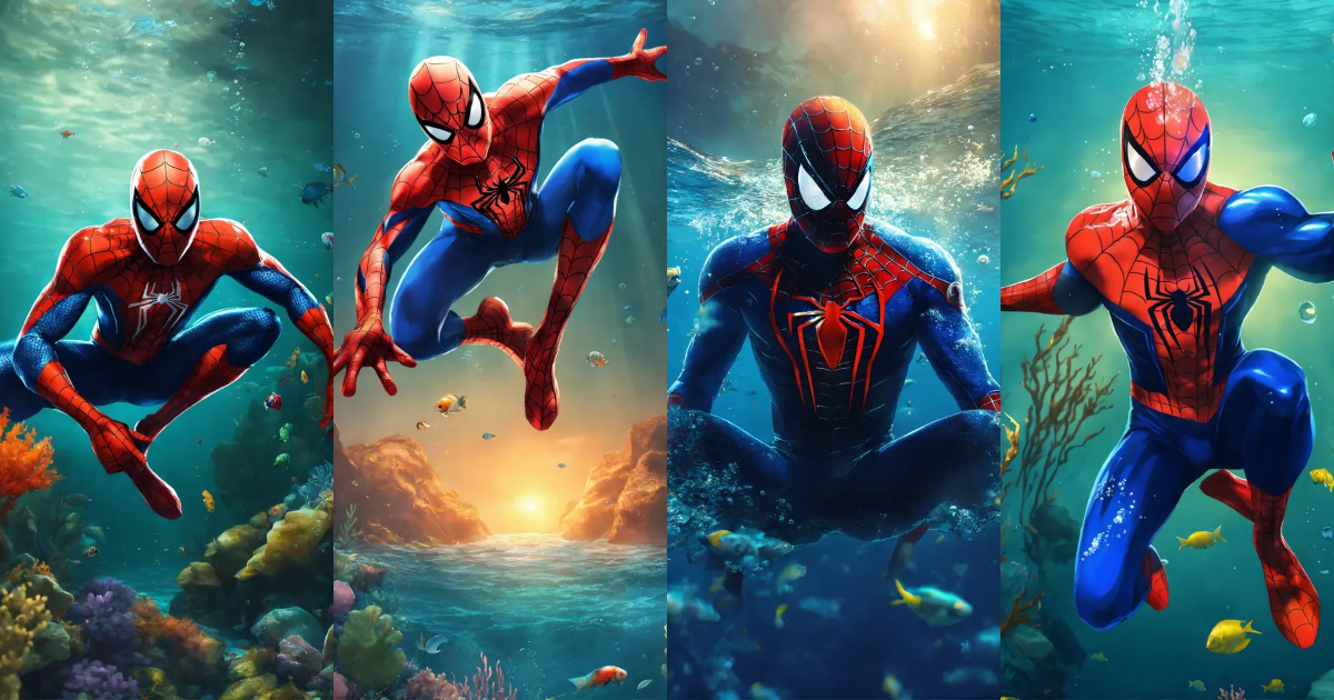 Lexica - Spiderman underwater in the ocean, nature background, 2D render